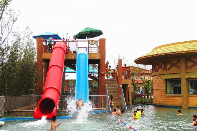 Water Park Swimming Pool Slides , Fiberglass Barrel And Sled Slides